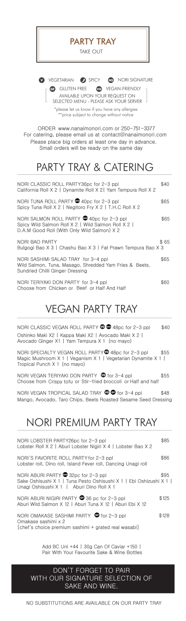 NORI JAPANESE RESTAURANT | Menu